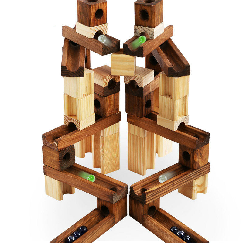 Wooden marble run construction set